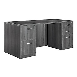 NBF at Work Double Pedestal Executive Office Desk - Durable Laminate Computer Desk with Two Drawers - Office Desk with Storage and File Cabinet - Gray Finish Work Desk for Home (72" W)