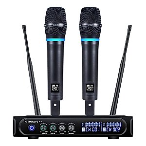 Kithouse S9 UHF Rechargeable Wireless Microphone System Karaoke Microphone Wireless Mic Cordless Dual with Bluetooth Receiver Box + Volume Control ECHO for Karaoke Singing Speech Meeting Church, 200FT