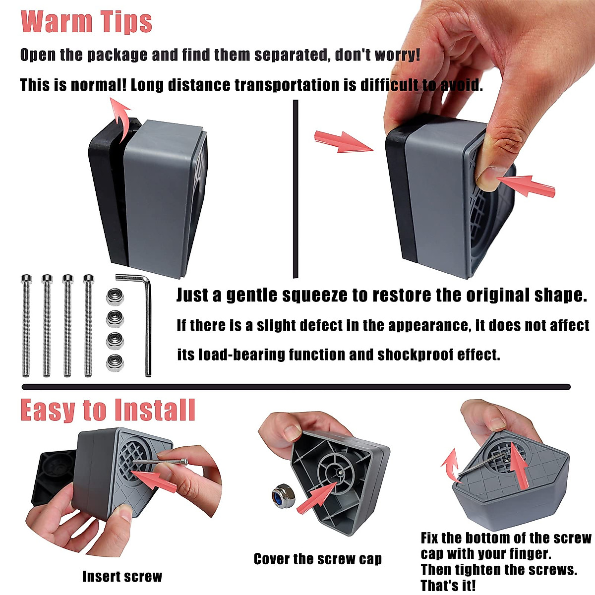 4 Pcs Double Heightened Anti Vibration Pads for Washing Machine, Washer & Dryer Pedestals with 1100 lbs Weight Capacity, Anti-Slip, Shock-Absorbing & Noise-reducing Mats, Suitable for Most Furniture