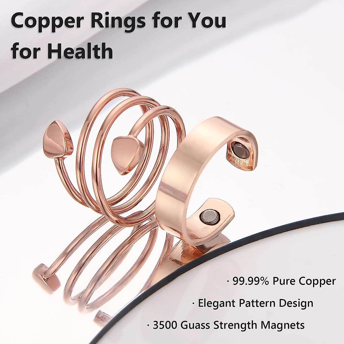 BioMag Copper Ring for Women, 99.99% Pure Copper Magnetic Rings for Lymphatic Drainage, Adjustable Jewelry Gifts for Women