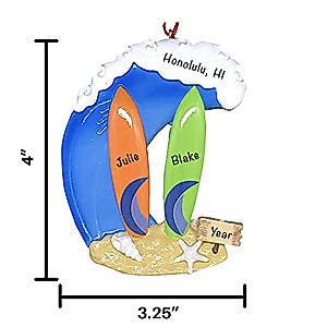 Personalized Couple Christmas Ornaments 2023 - Fast & Free 24h Customization – Surfing Big Wave in Beach Christmas Decorations with Name - Comes Gift-Wrapped