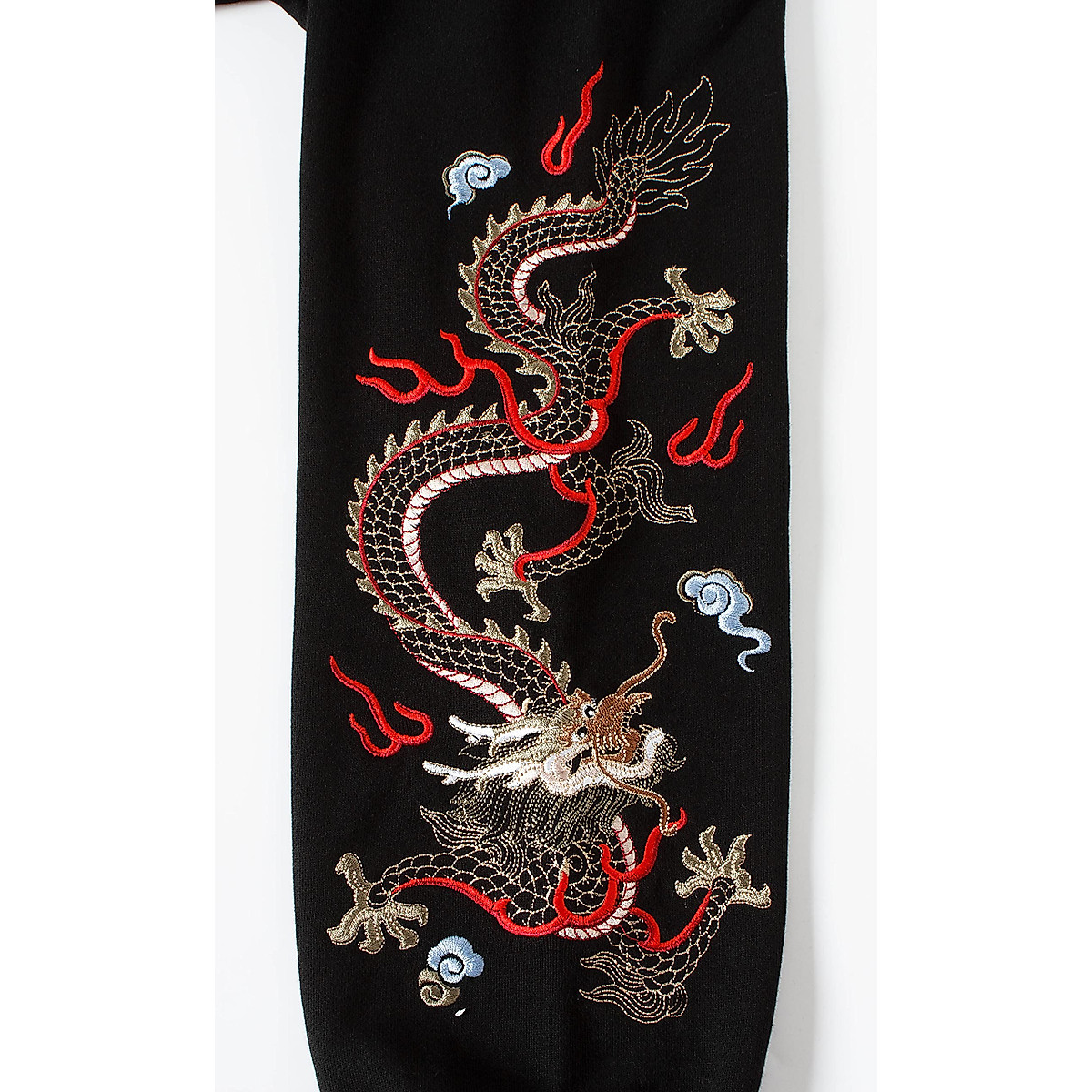 Niepce Inc Streetwear Men's Dragon Embroidered Heavyweight Graphic Hoodies (black-dragon, X-Large)