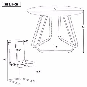 YuiHome 5-Piece Round Dining Furniture Set with Faux Marble Table and Four Chairs with Metal Legs for Kitchen, and Living Room, 5Pcs, White