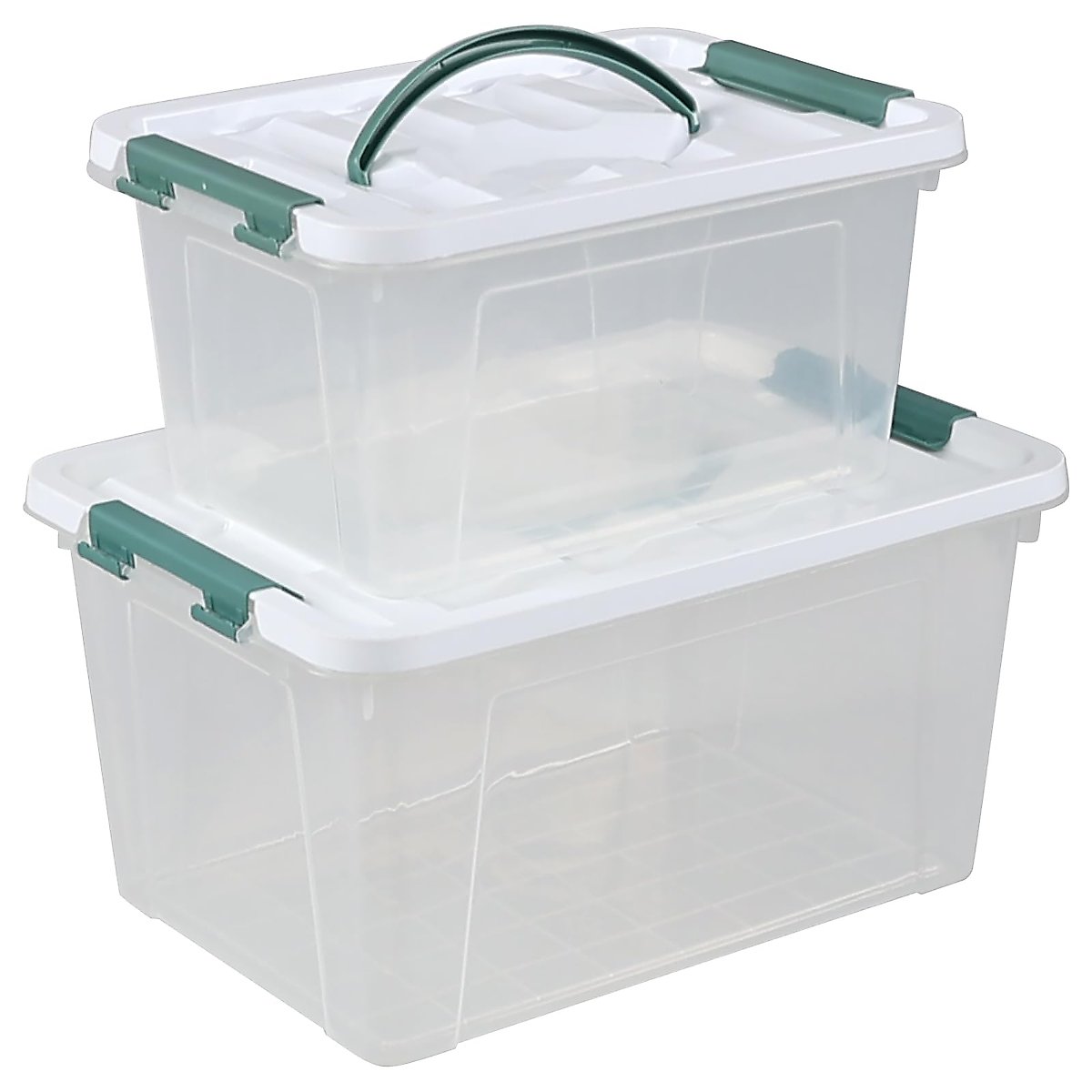 Uumitty Clear Storage Latch Box/Bin, 2-Pack Plastic Organizing Container with Handle and Lids (14 QT & 7QT)