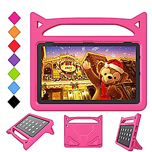 Fire HD 10 Tablet Case for Kids(11th Generation, 2021 Release)-SHREBORN Kids Friendly Shockproof Cover with Handle Stand for All-New Amazon Kindle Fire HD 10 Plus & 10 Kids Pro Tablets-Pink