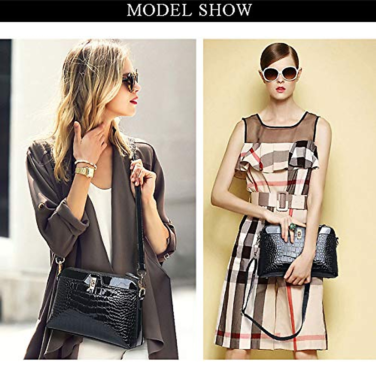 Goclothod Handbag Women Alligator Shoulder Bag Patent Leather Tote Purse