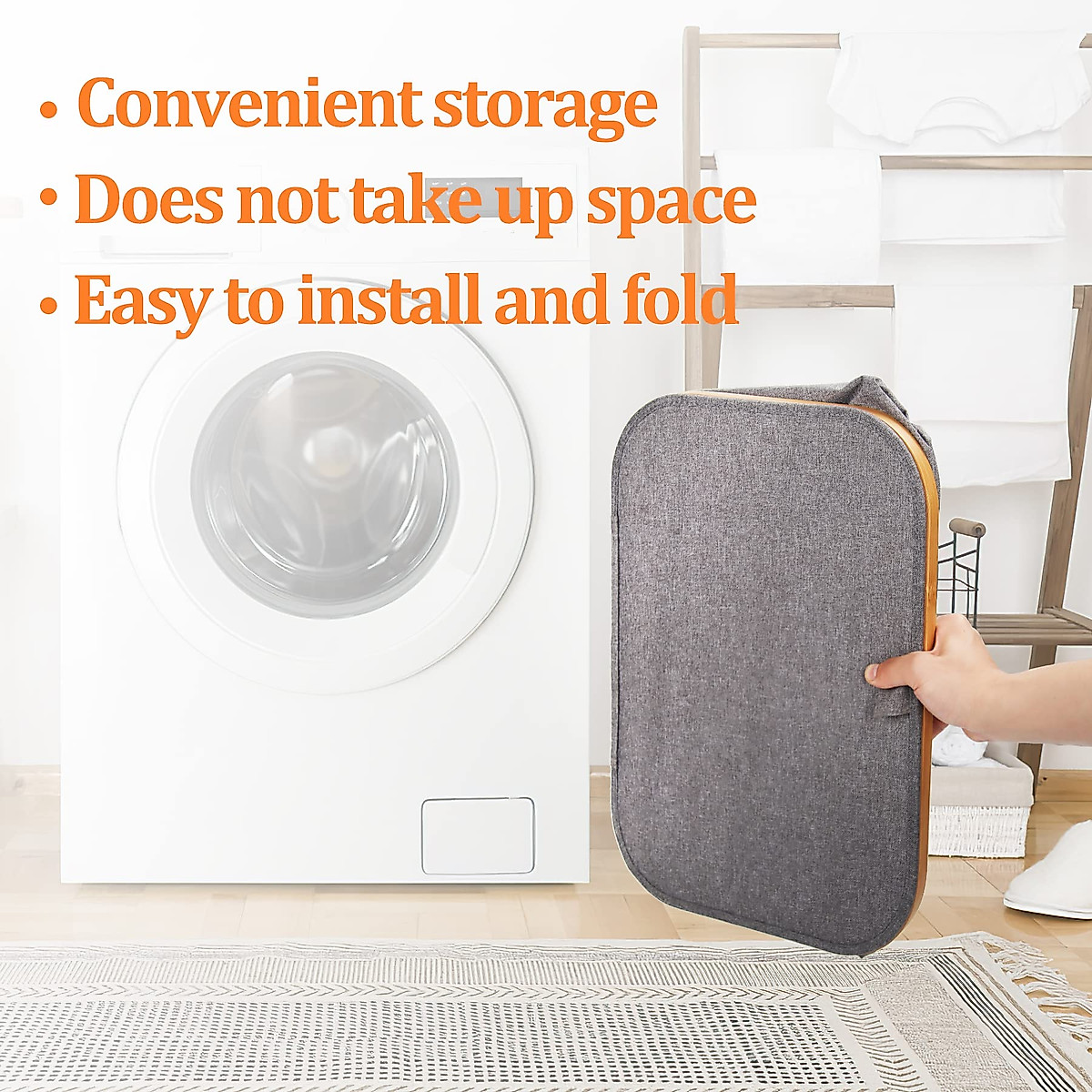 AMBIRD 2-Pack Laundry Basket with Lid, Bamboo Frame, Large Capacity, Upgraded Fabric, Portable and Foldable, Ideal for Bedroom, Bathroom, Nursery, and Household