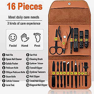Manicure Set Professional Nail Clipper Kit, 16Pcs Stainless Steel Manicure Kit Gifts for Men Women, Manicure and Pedicure Set, Hand Foot Nail Care Tools Nail Grooming Kit with Portable Travel Case
