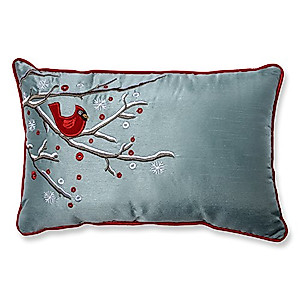 Pillow Perfect Holiday Cardinal on Snowy Branch Lumbar Pillow, 11.5" x 18.5", Blue