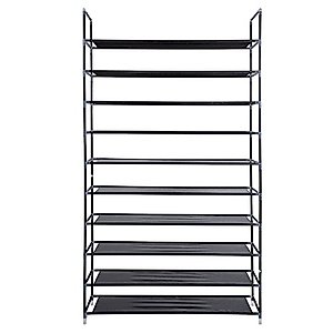 lapday 10 Tiers Shoe Rack 50 Pairs Non-Woven Fabric Shoe Tower Organizer Cabinet, Space Saving Shoe Storage (Black)