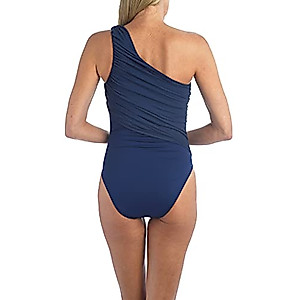 La Blanca Womens Blanca Women's Swimsuit, Indigo, Women s Island Goddess Shirred One Shoulder One Piece Swimsuit Indigo 8, Indigo, 8 US