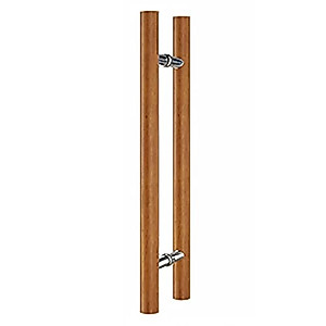 SUCHETA 59/47/39.3/31.5/23.6/15.7 in Modern Long Wooden Sliding Barn Door Handle,Modern Push Pull Door Handle for Entrance Interior and Exterior Glass Gates,Double Sided Round Bar (Color: Brown,Size