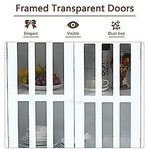 kinbor Buffet Cabinet - White Wood Sideboard, Storage Cabinet with Glass Doors, Kitchen Storage Cabinets with Open Shelf & Doors for Kitchen, Hallway, Living Room, Dining Room, Bathroom, White