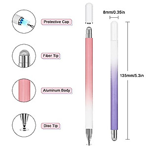 Stylus Pen for iPad (2 Pcs), Universal Touch Screens Stylus Pens High Sensitivity Disc & Fiber Tip Pencils Compatible with Apple/iPhone/iPad/Android/Tablets and All Capacitive Touch Screens