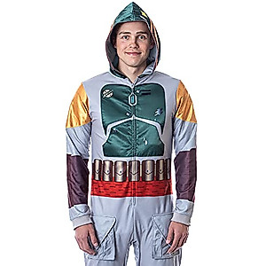 Star Wars Mens' Boba Fett Hooded Costume Union Suit One-Piece Pajama (2XL/3XL) Grey