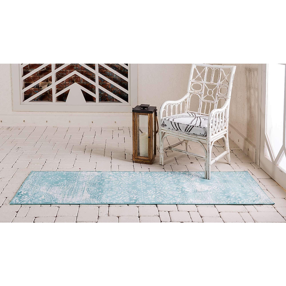 Unique Loom Sofia Collection Area Rug - Grand (2' x 6' 7" Runner, Turquoise/ Ivory)