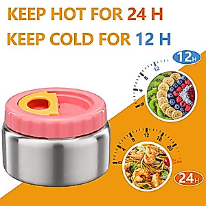 PIQUEBAR 8 Ounce Kids Thermo For Hot Food Vacuum Soup Thermo Insulted Food Jar, Lunch Container for School, Travel, Stainless Steel (8oz Pink)