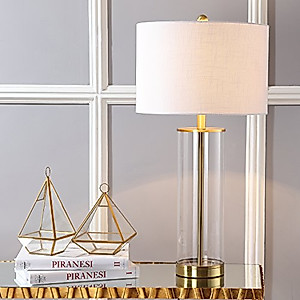 JONATHAN Y JYL2005A Collins 29" Glass LED Table Lamp Modern Contemporary Glam Bedside Desk Nightstand Lamp for Bedroom Living Room Office College Bookcase LED Bulb Included, Clear/Brass Gold
