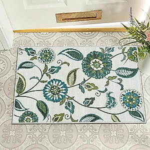 KIMODE Floral Door Mat 24''x36'', Washable Non-Slip Entryway Rugs Indoor,Front Indoor Doormat,Low-Pile Distressed Plant Print Throw Rug for Entrance/Kitchen/Hallway/High Traffic Areas