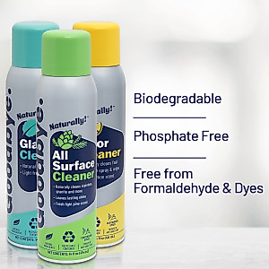 Goodbye Naturally Glass Cleaner, All Surface Cleaner and Floor Cleaner, Safe and Effective All Natural Cleaning Products, 14 oz Continuous Spray Cans, 3 Pack