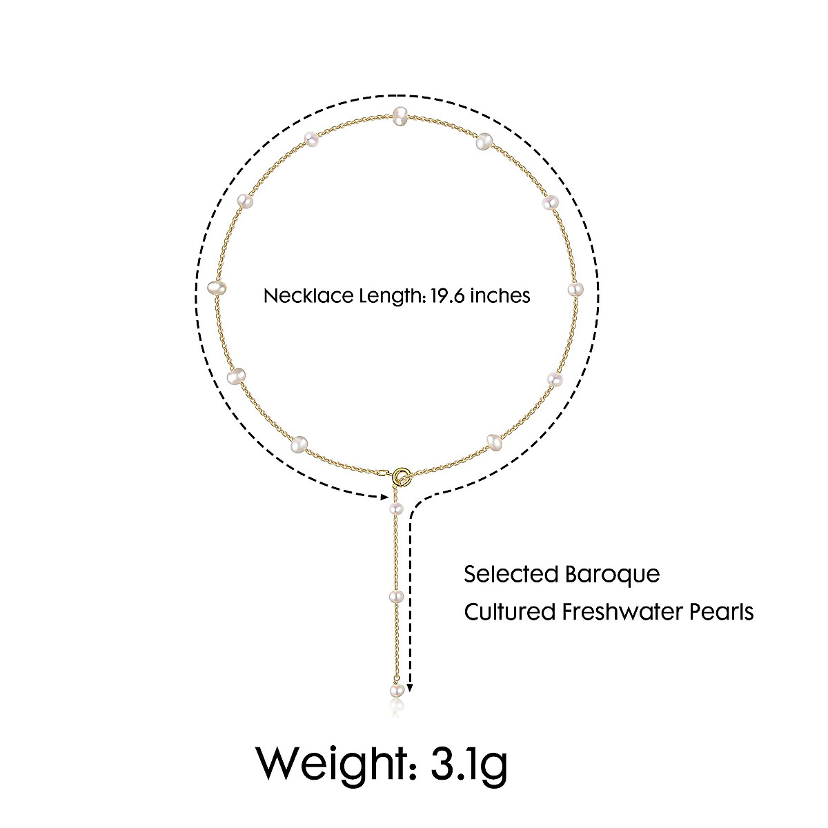 Cowlyn Gold Y Shaped Pearl Necklace Lariat Drop Cultured Baroque Pearls Choker Dainty Handmade Jewelry Mother's Day Gifts for Women