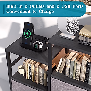 HPWLYO 9 Drawer Dresser with LED Light, Tall Fabric Drawers Dresser for Bedroom with Power Outlets, Dressers & Chests of Drawers with 3 Shelves for Bedroom