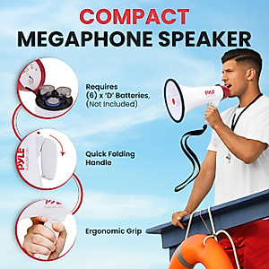 Pyle 40 Watt Professional Megaphone Clear Sound & Ergonomic Grip - Multi-Function with Talk, Siren, Volume Control - Detachable Handheld Mic - Indoor & Outdoor Sports, Emergency Response
