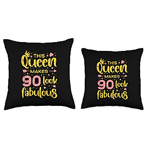 BoredKoalas 90th Bday Pillows 1931 Birthday Gifts Queen Makes 90 Fabulous Happy 90th Birthday Bday Gift Women Throw Pillow, 16x16, Multicolor