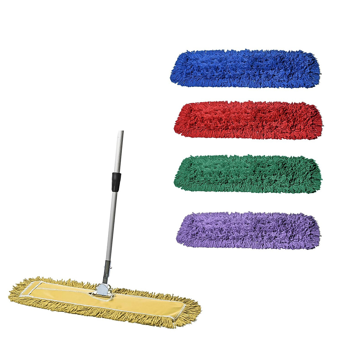 24 Inch Yellow Dust Mop with Metal Handle and 24 Inch Dust Mop Refill Bundle - 1 Mop Sets and 4 Refills