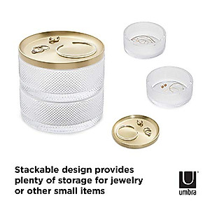 Umbra Tesora Jewelry Organizer, Two-Tier Storage Box with Removable Lid, Glass/Brass