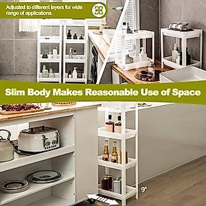 S AFSTAR 4 Tier Plastic Storage Shelf Rack Set of 2, 39-Inch Tall Floor Storage Shelving with Drainage Holes, Plastic Narrow Shelves for Small Space, Multipurpose Shelving Unit for Bathroom Laundry