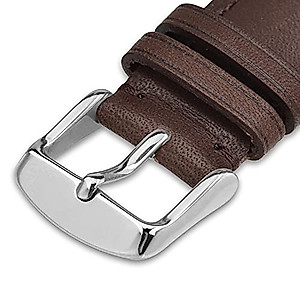 WOCCI 18mm Vintage Leather Watch Band for Men and Women, Silver Buckle (Dark Brown)