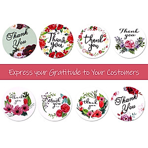 800 Pcs Round Floral Thank You Stickers Roll, 8 Different Design, 1 Inch Thank You for Your Business Stickers for Wedding, Bakeries, Handmade Goods, Small Business Owners, Party