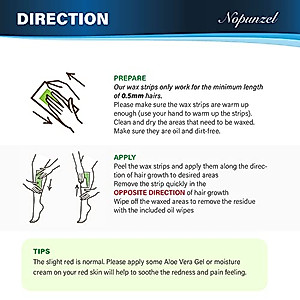 Nopunzel Wax Strips, Waxing Strips, Wax strips for Hair Removal, Facial Waxing Strips, Body Wax Strips for Arms, Legs, Chest, Back and Bikini, Hair Removal for Women and Men, Waxing Kit with 42 Wax Strips (2 Sizes) + 4 Calming Oil Wipes (Green)