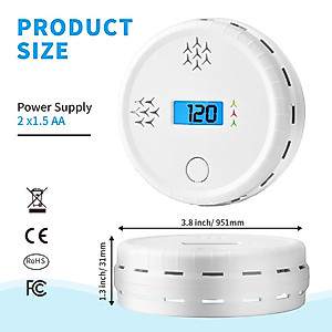 Carbon Monoxide Alarm Detector,CO Gas Monitor Alarm Detector,CO Sensor with LED Digital Display, 85dB Sound Alarm for Home,Office (Batteries NOT Included) (1piece)