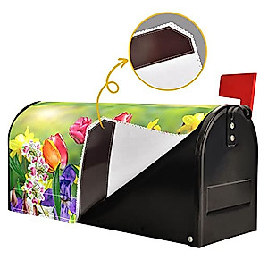 Spring Summer Flowers Mailbox Covers Magnetic Tulips Daffodils Daisy Florals Mailbox Cover Standard Size 18" X 21" Mailbox Wraps Post Letter Box Cover Garden Decorations