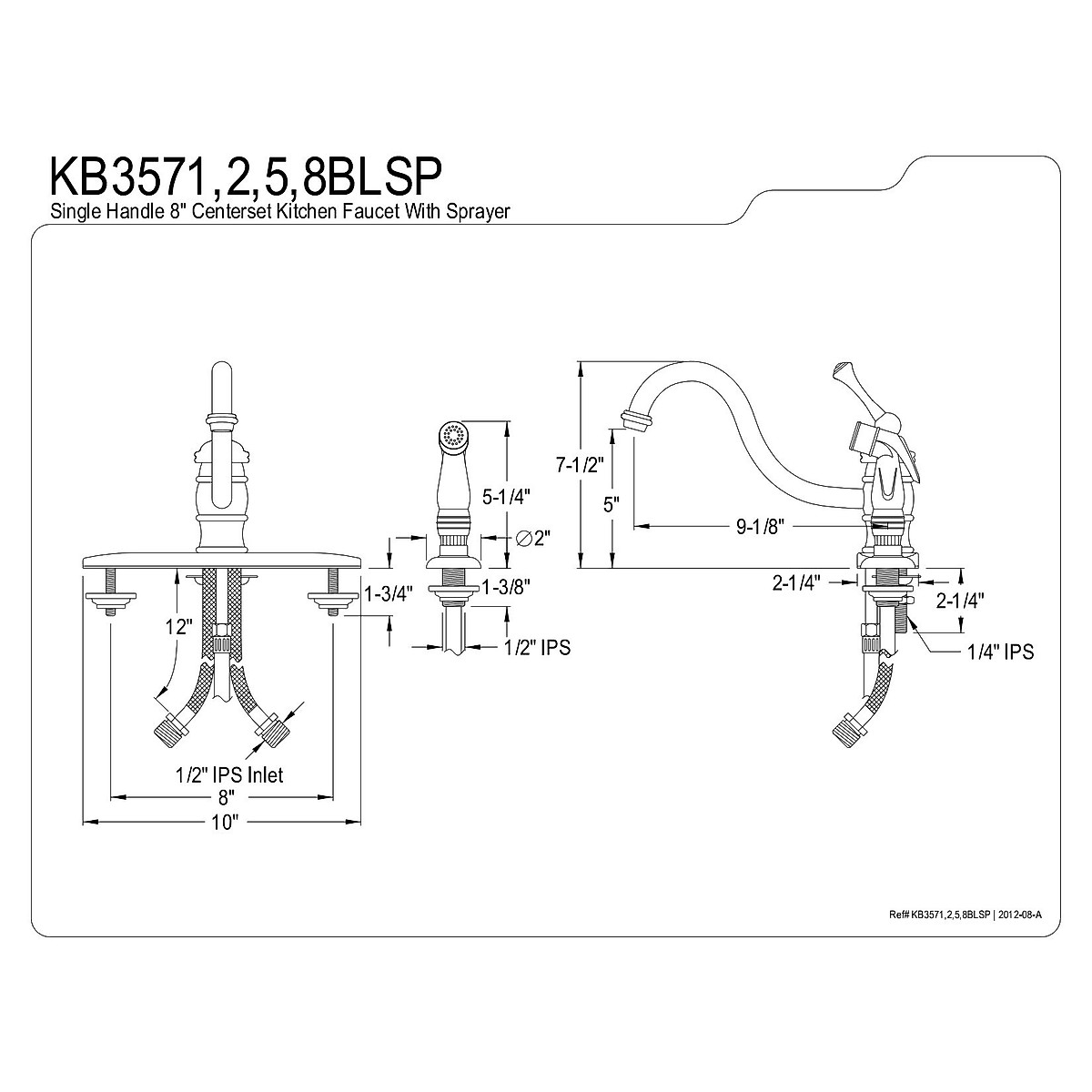 Kingston Brass KB3578BLSP Vintage 8-Inch Kitchen Faucet with Single Handle and Sprayer, Brushed Nickel