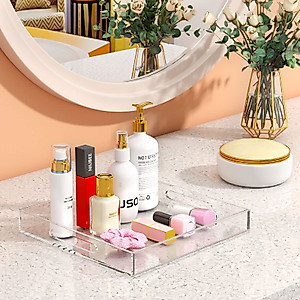 NIUBEE Clear Serving Tray 12x12 Inches -Spill Proof- Acrylic Decorative Tray Organiser for Ottoman Coffee Table Countertop with Handles