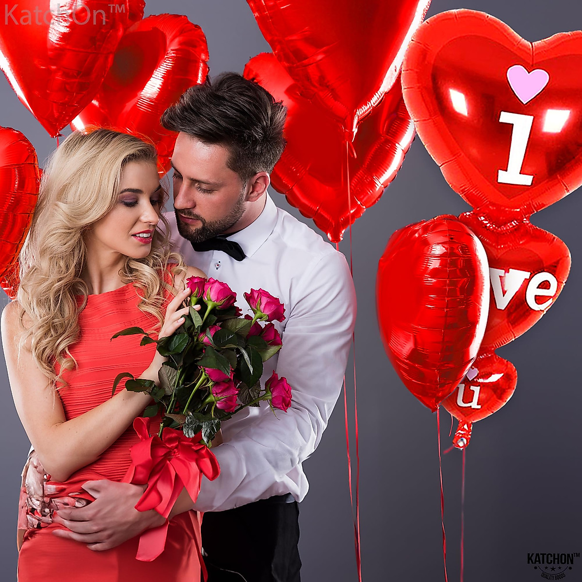 Katchon, XtraLarge 12+1 Red Heart Balloons - Pack of 13 Set | Big 36 Inch I Love You Balloons for Romantic Decorations Night | Happy Anniversary Proposal Balloons | Happy Birthday My Love Balloon