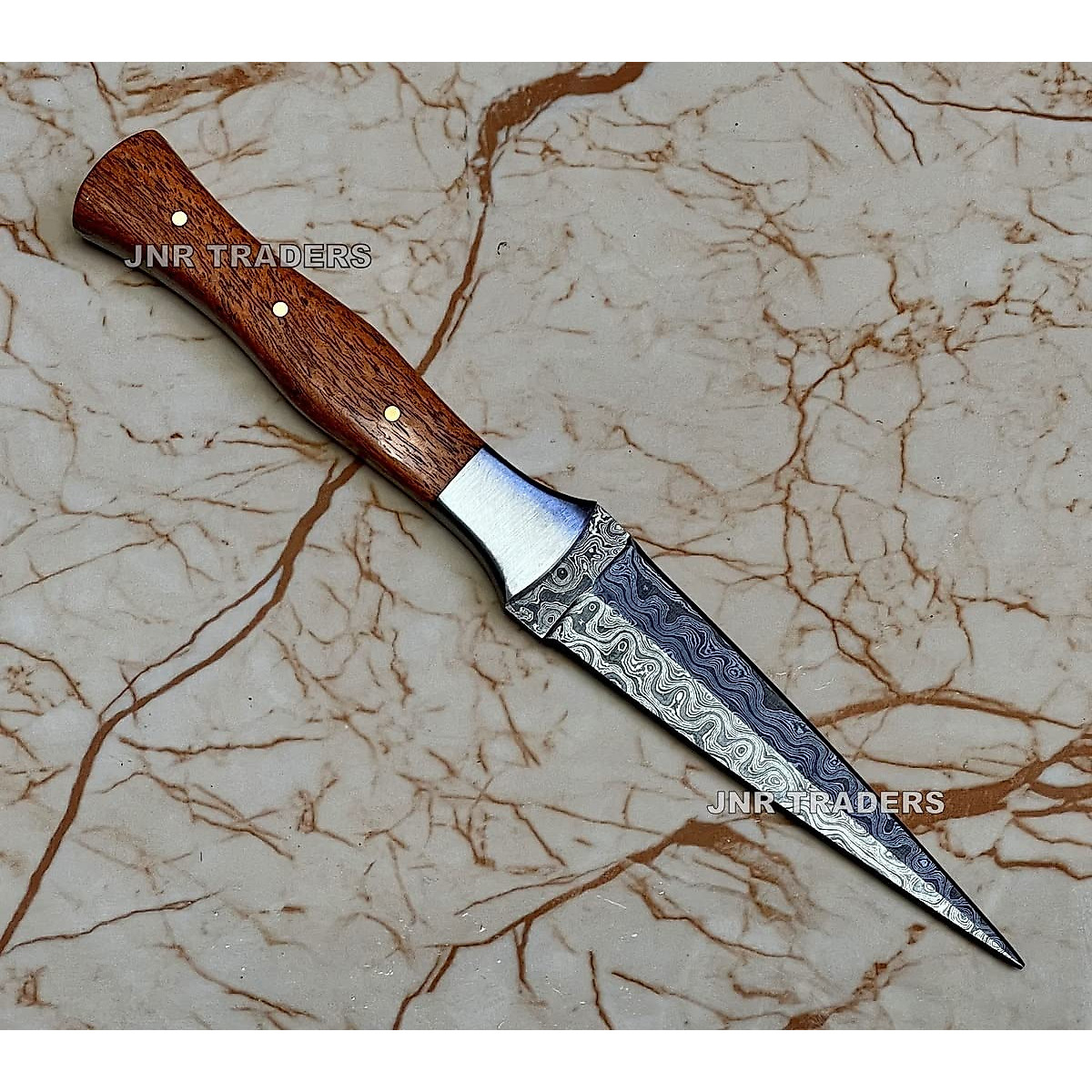 JNR Traders Handmade Damascus Knife Double Edge Arkansas Toothpick Knife Fixed Blade Knives with Leather Sheath 4.5 inch 3656