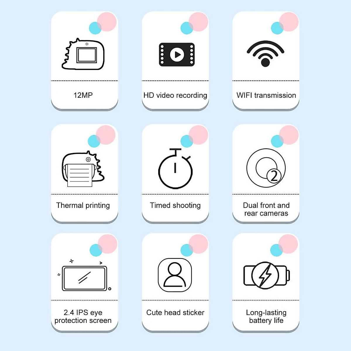 Kids Camera Instant Print, 12MP 8X Zoom Kids Digital Camera Kids Selfie Camera with Print Paper, Kids Video Camera Toddler Camera for Girls Boys Gifts (Pink)