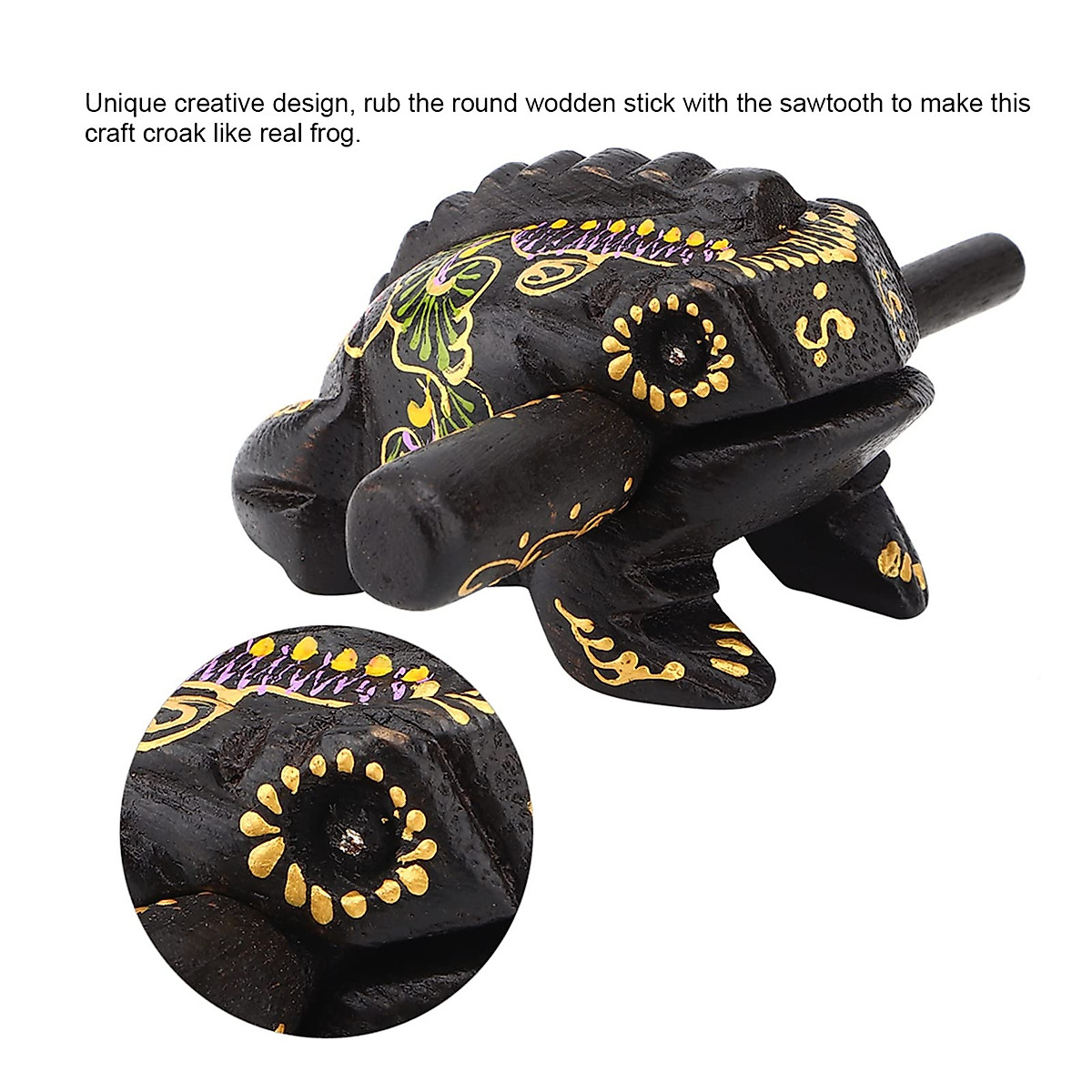 Animal Carved Croaking Craft Wooden Frog Percussion Musical Instrument, Wooden Percussion Desk Accessories of Frog Noise Maker for Cool Music Gifts Elderly and Kids, Black