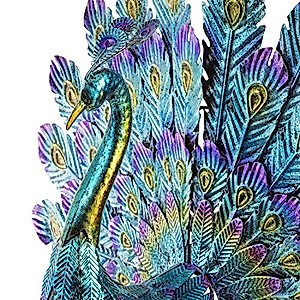 Alpine Corporation JUM232 Metal Peacock Outdoor Statue, 32" L x 12" W x 23" H, Multi-Color