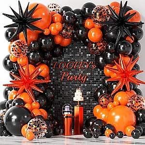 138Pcs Orange and Black Halloween Balloons Arch Kit with Stars - 5 10 12 18 inch Black Orange Garland Confetti Latex Party Balloons for Halloween Birthday Party Decorations