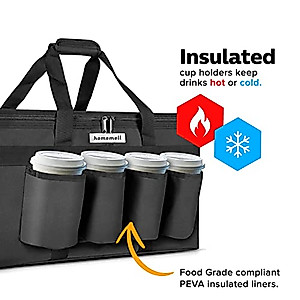 Homemell Large Insulated Bag with Drink Holder Reusable Grocery Bags to Keep Pizza and All Items Hot, Cold and Frozen - Black Collapsible Cooler, Thermal Bag for Travel and Food Transport