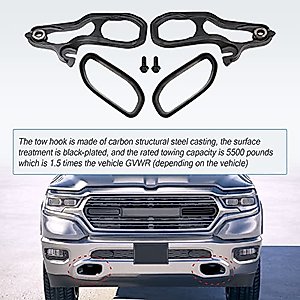 JDMSPEED New Heavy Daty Front Car Tow Hooks Left & Right with Hardware Black Replacement for Dodge Ram 1500 DT with 3.6L 5.7L Engine 2019 2020 2021 2022 Replaces 82215268AB 82215268AB 68272945AB