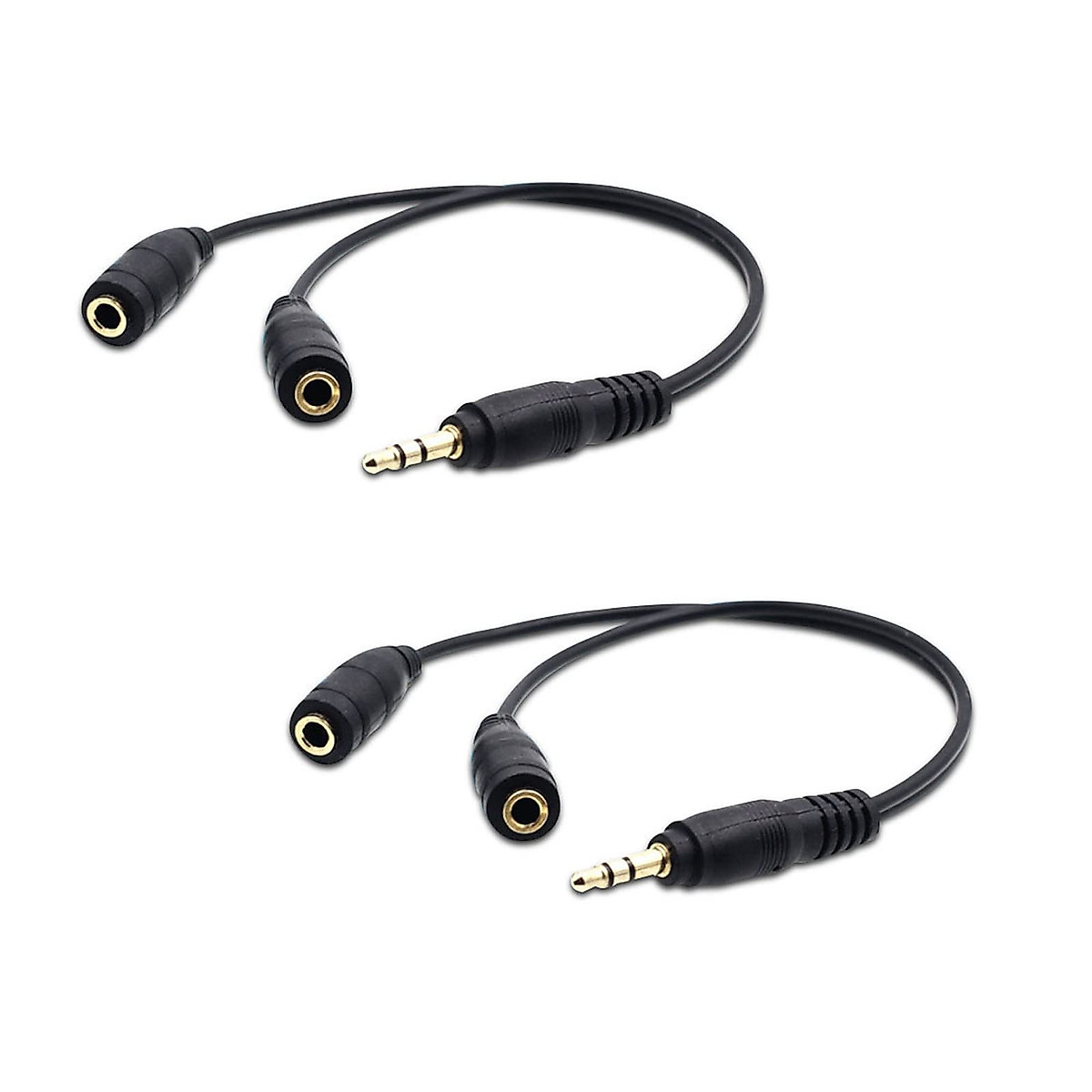 2-Pack Headphone Aux Splitter, 3.5mm 2 Female to 1 Male Audio Splitter Stereo Dual Headphone Adapter Compatible Headset Tablet Smartphone MP3 Player & More