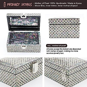 SoSHESHINES Mother of Pearl Small Jewelry Box - Premium Packaging for Gifts for Women, Thank you Gifts, Mom birthday Gifts, Korean Traditional Sea Shell Premium Handmade (FULL NACRE_Diamond)