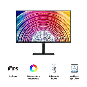 SAMSUNG S60A Series 27-Inch WQHD (2560x1440) Computer Monitor, 75Hz, IPS Panel, HDMI, HDR10 (1 Billion Colors), Height Adjustable Stand, TUV-Certified Intelligent Eye Care (LS27A600NWNXGO) (Renewed)