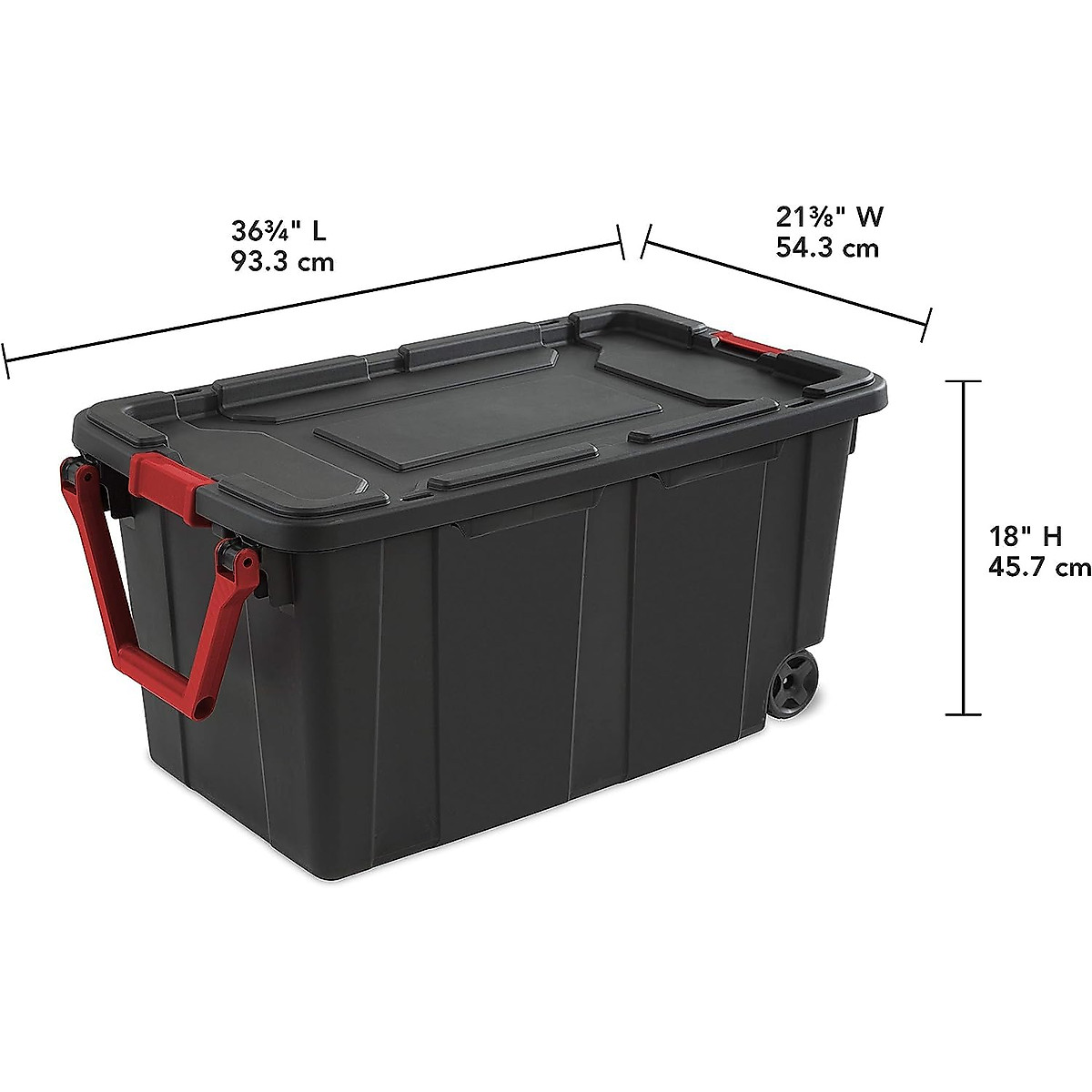 JALCH 40 Gallon Industrial Plastic Tote with Wheels, Black, 2-Pack